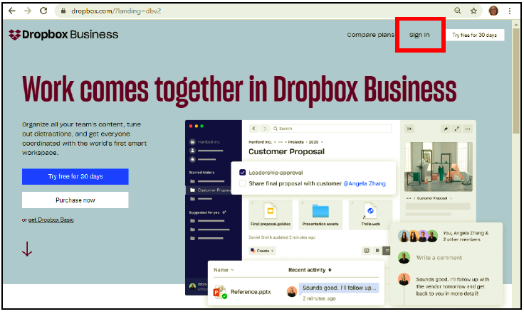 First Time Login to Dropbox (SSO)