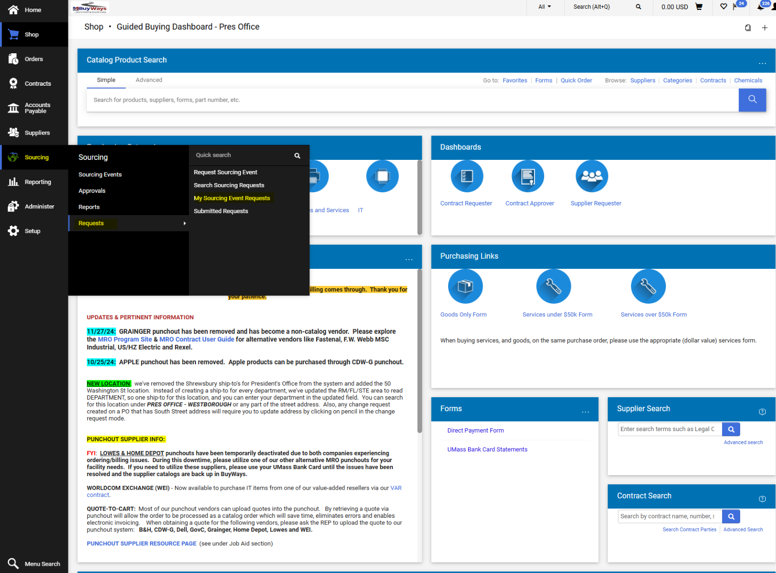 How do I view my Sourcing Requests