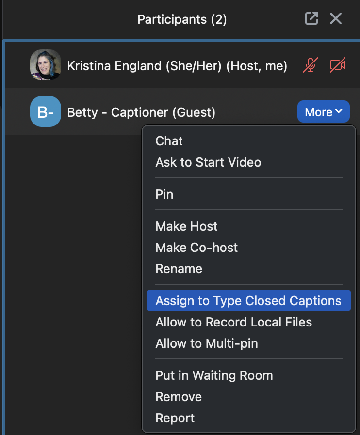 Assign a Captioner in Zoom