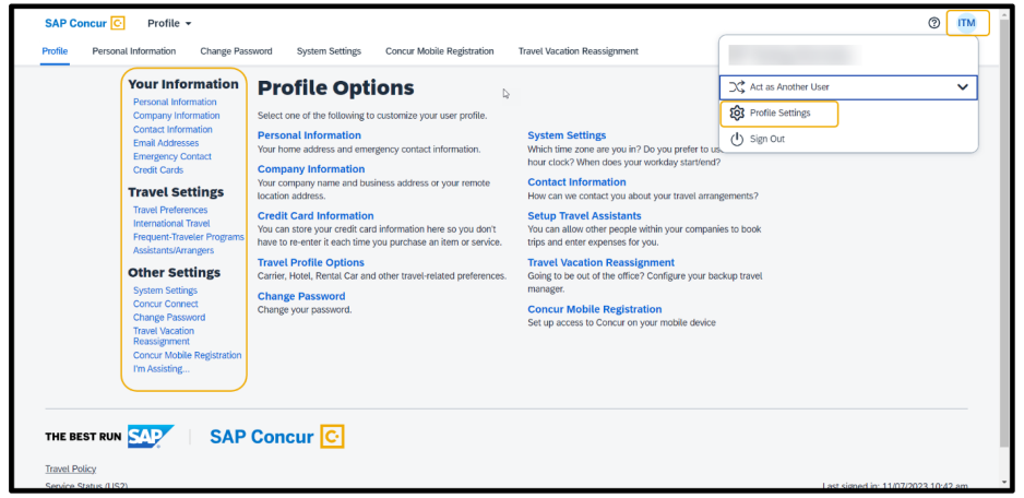 Updating Your SAP Concur Travel Profile
