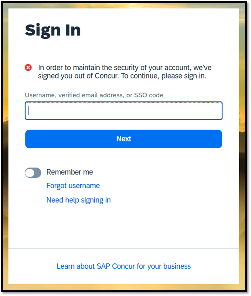 Logging into Concur